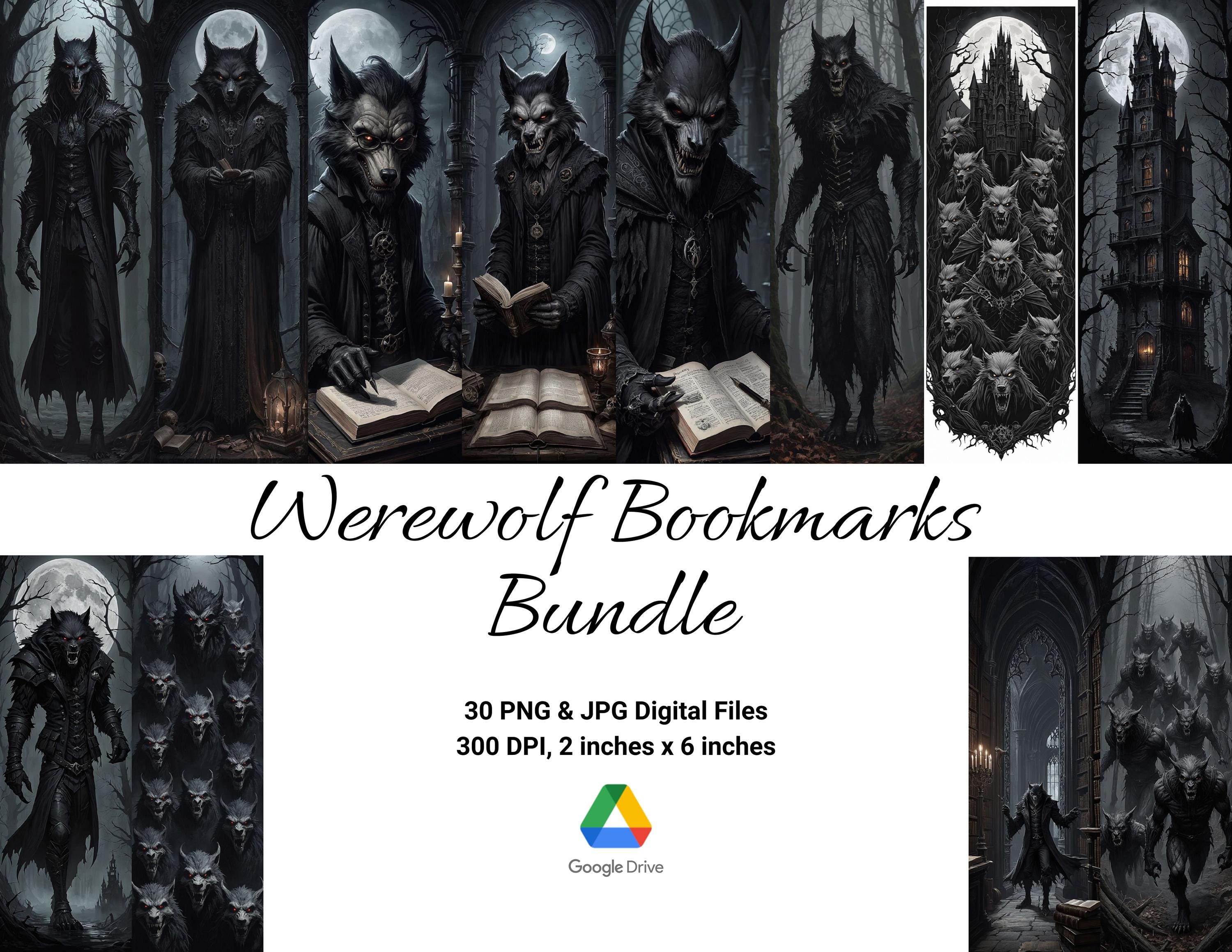 Werewolf Book Marks 30 PNG Bundle, Book Lover Gift, Printable Bookmark ...