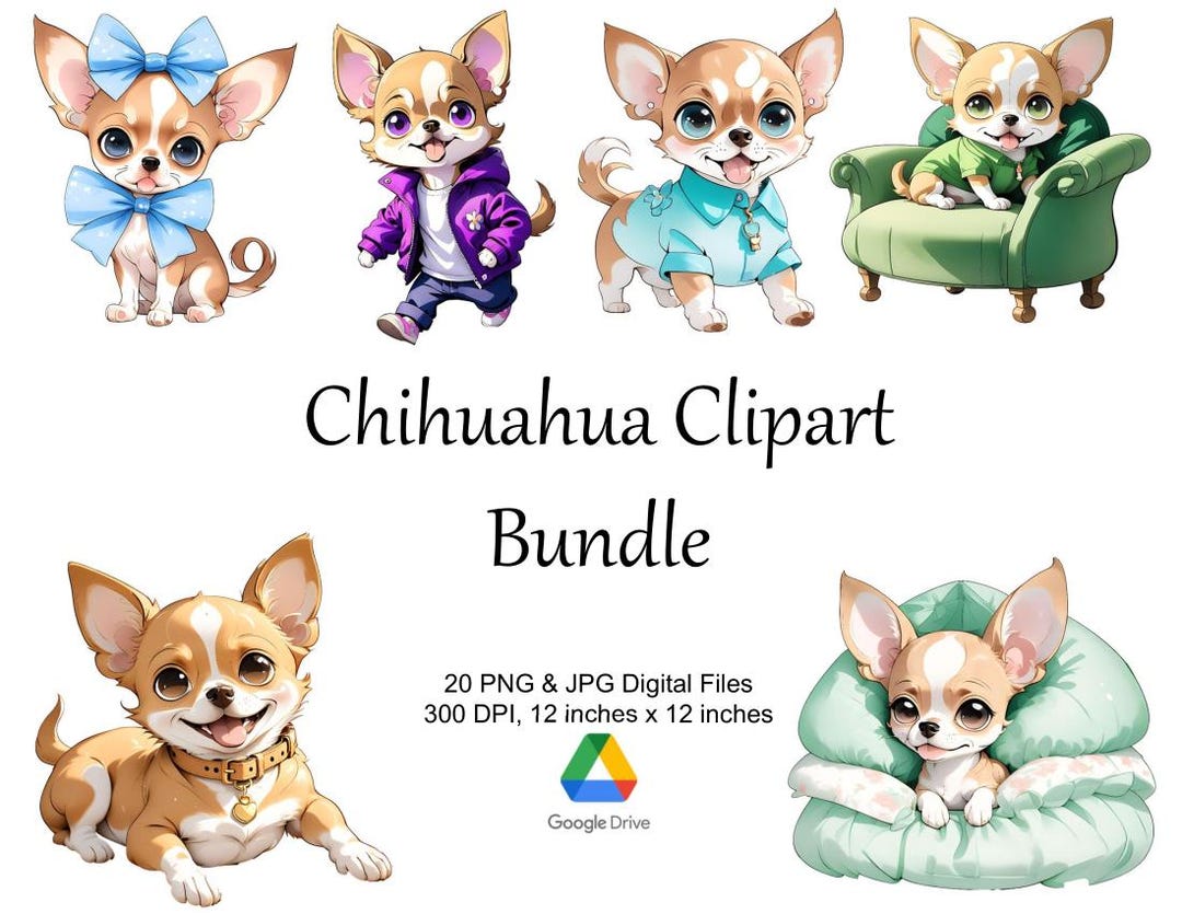 Chihuahua Dog Clipart, 20 PNG Bundle, Dog Lover Gift, Cute Clipart ...