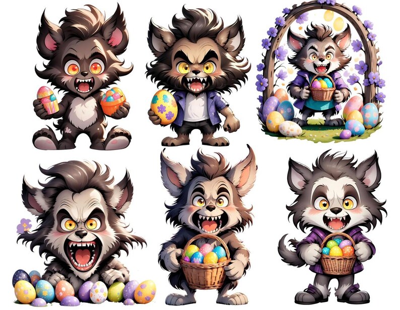 Spooky Easter Werewolf Clipart, 20 PNG Bundle, Easter Printable Gift ...