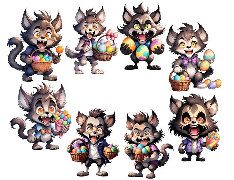 Spooky Easter Werewolf Clipart, 20 PNG Bundle, Easter Printable Gift ...