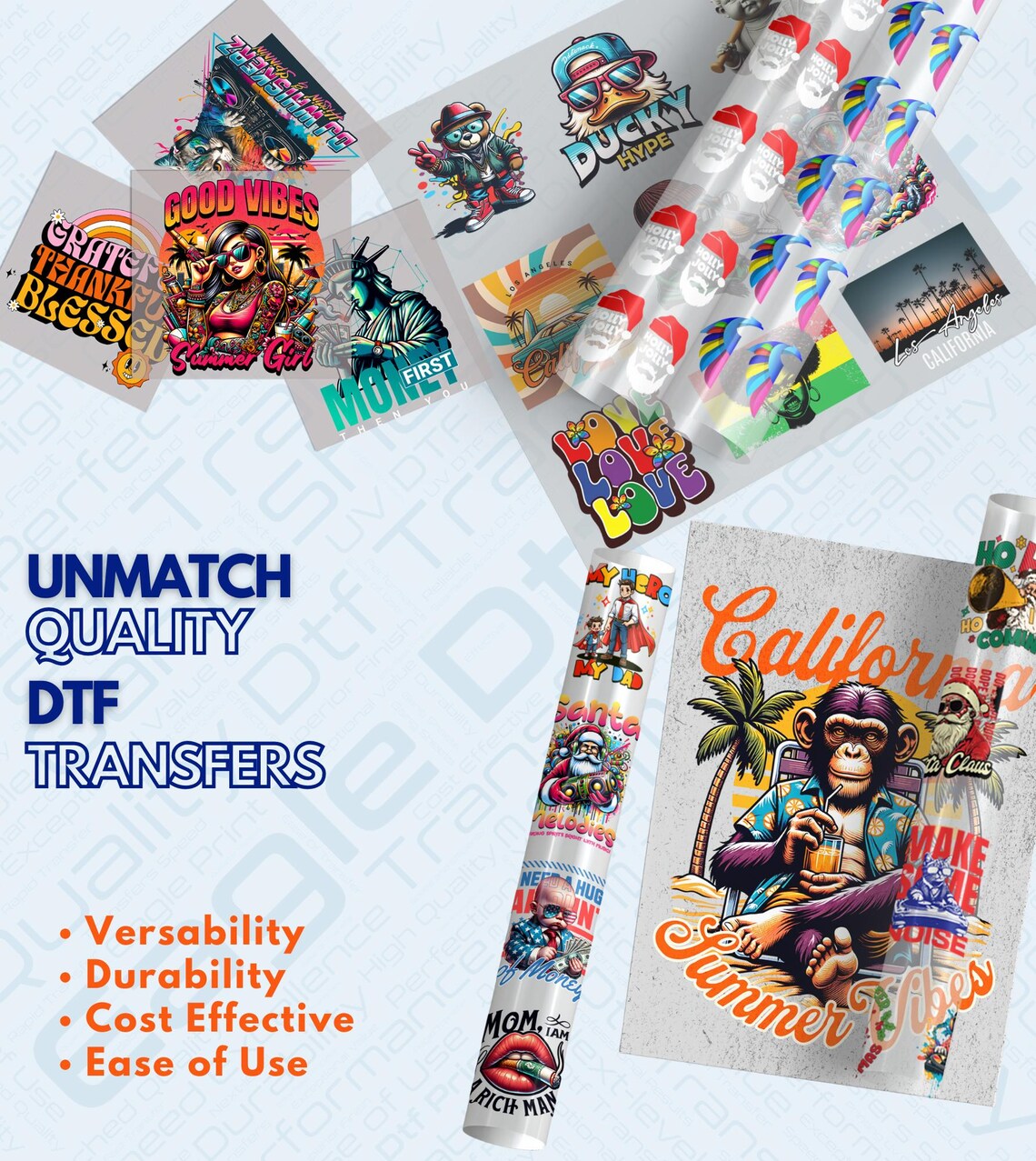 DTF Transfer, Full Color Custom DTF Gang Sheet, High Quality, Ready to Press Transfers, Custom ...