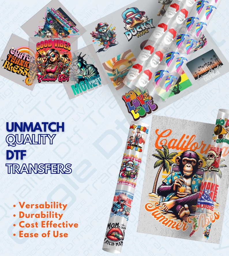 DTF Transfer, Full Color Custom DTF Gang Sheet, High Quality, Ready to Press Transfers, Custom ...