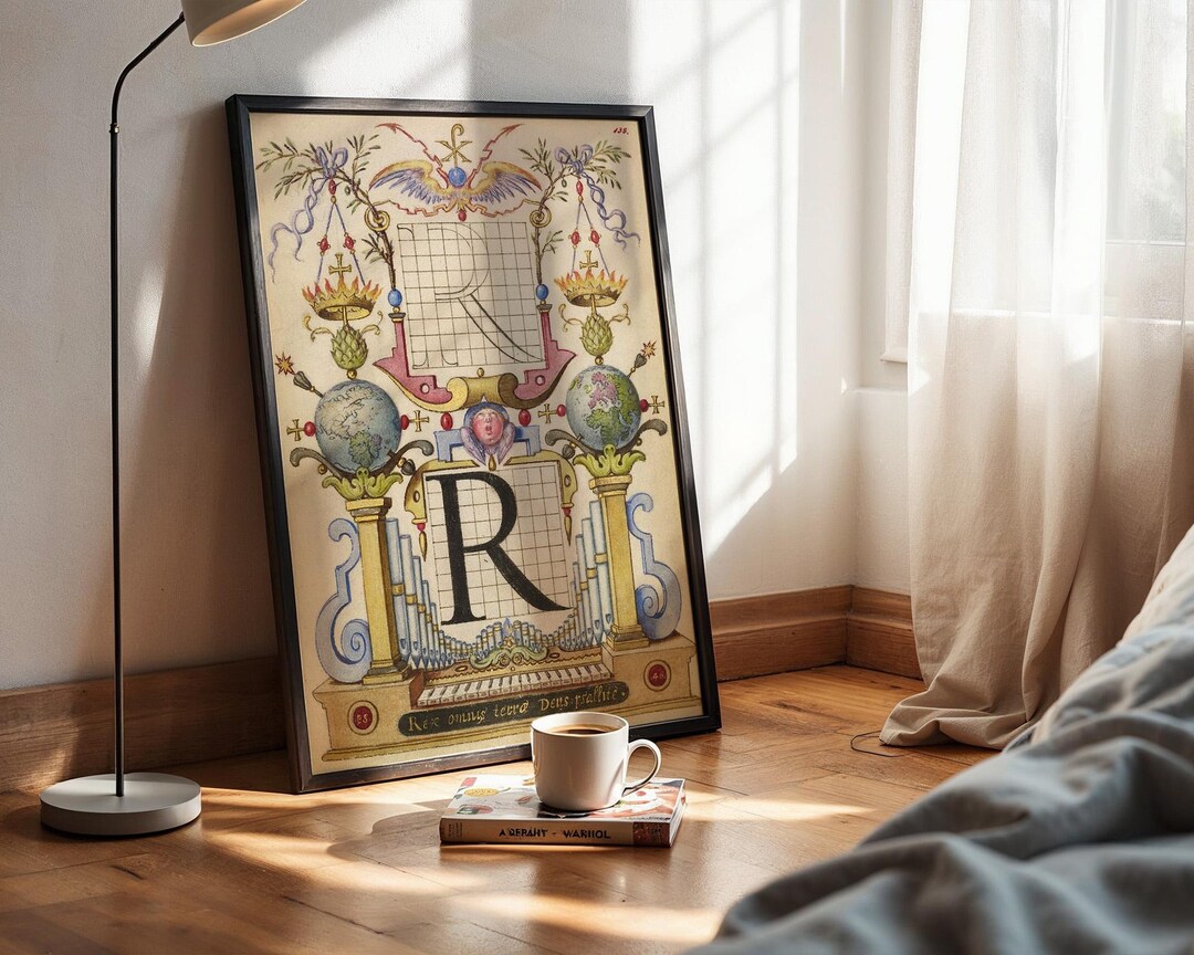 Vintage Medieval Letter R Poster, Gothic Alphabet Wall Art, Ornamental ...