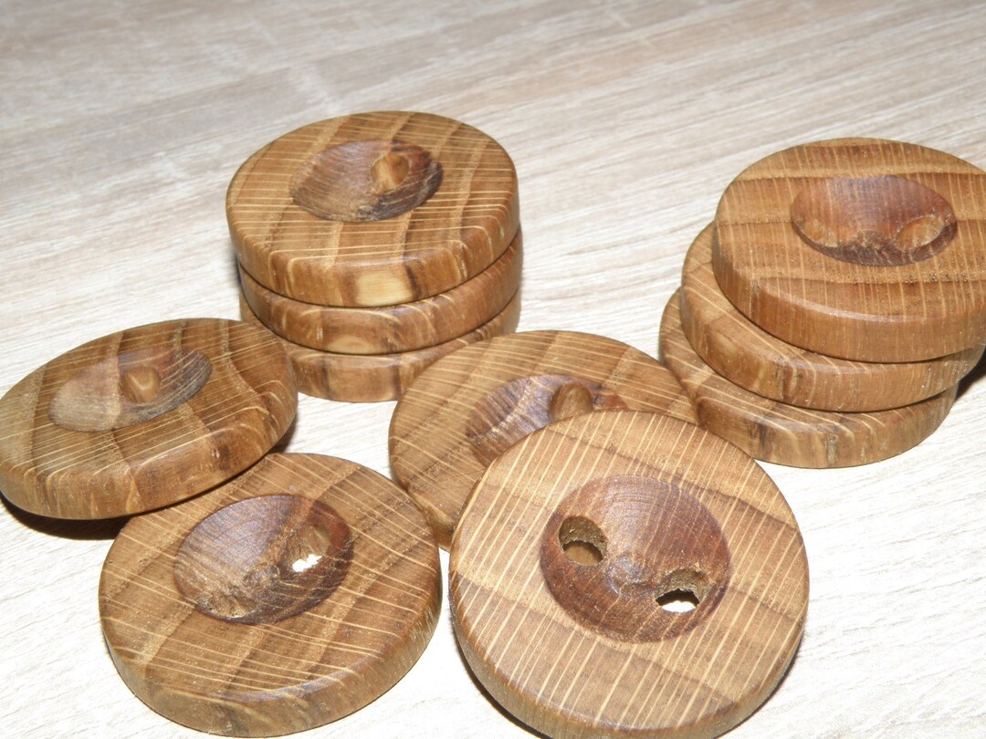 Large 10 Handmade Oak Wood Buttons , Accessories (1,38" Diameter X 0,28 ...