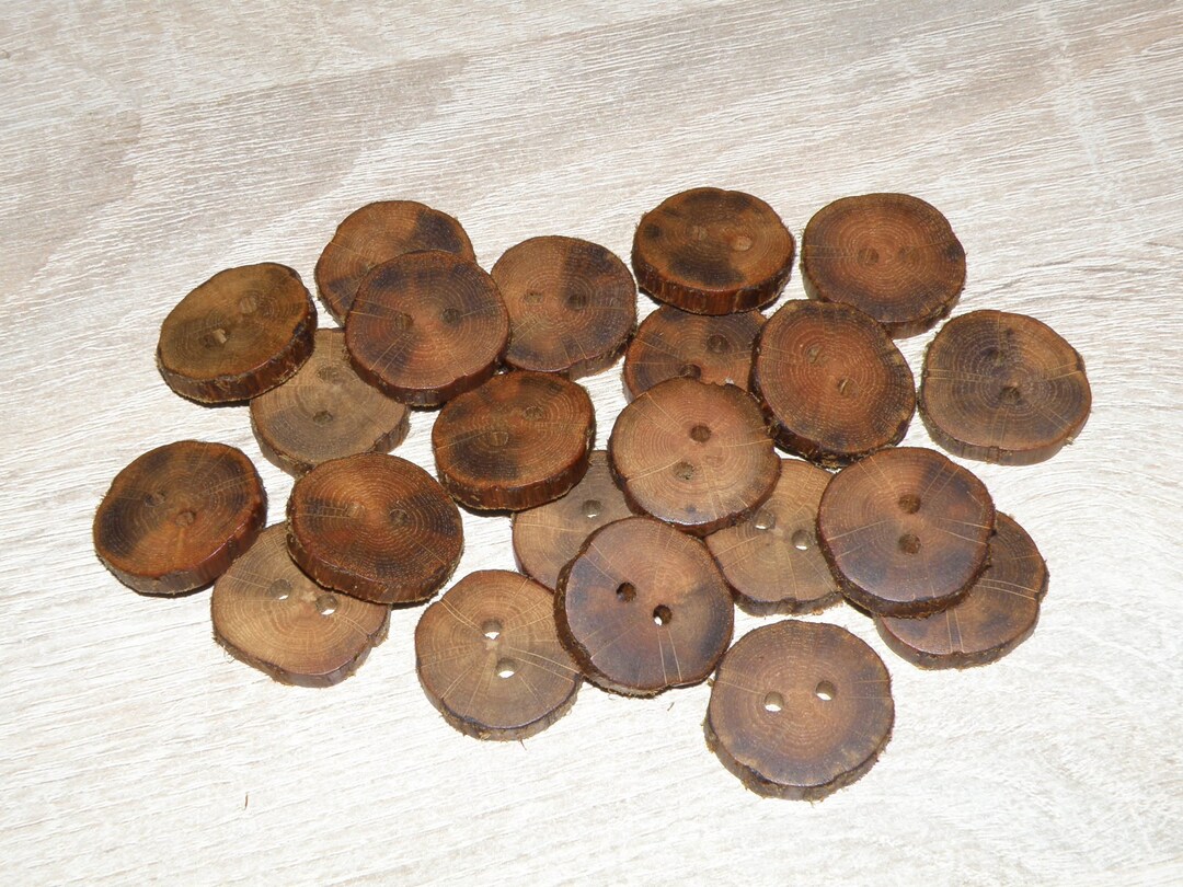 22 Handmade Oak Wood Buttons , Accessories (0,98" Diameter X 0,20 ...