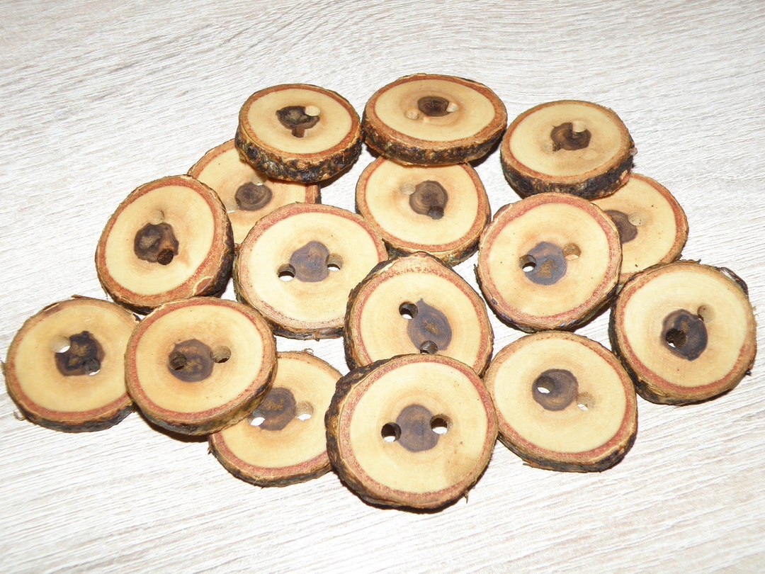 Large 16 Handmade Wood Tree Branch Buttons With Bark , Accessories (1,3 ...
