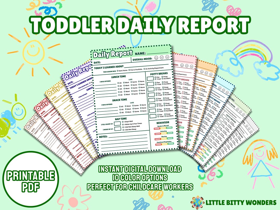 Downloadable Toddler Daily Report Sheet PDF - Printable Daycare Daily ...