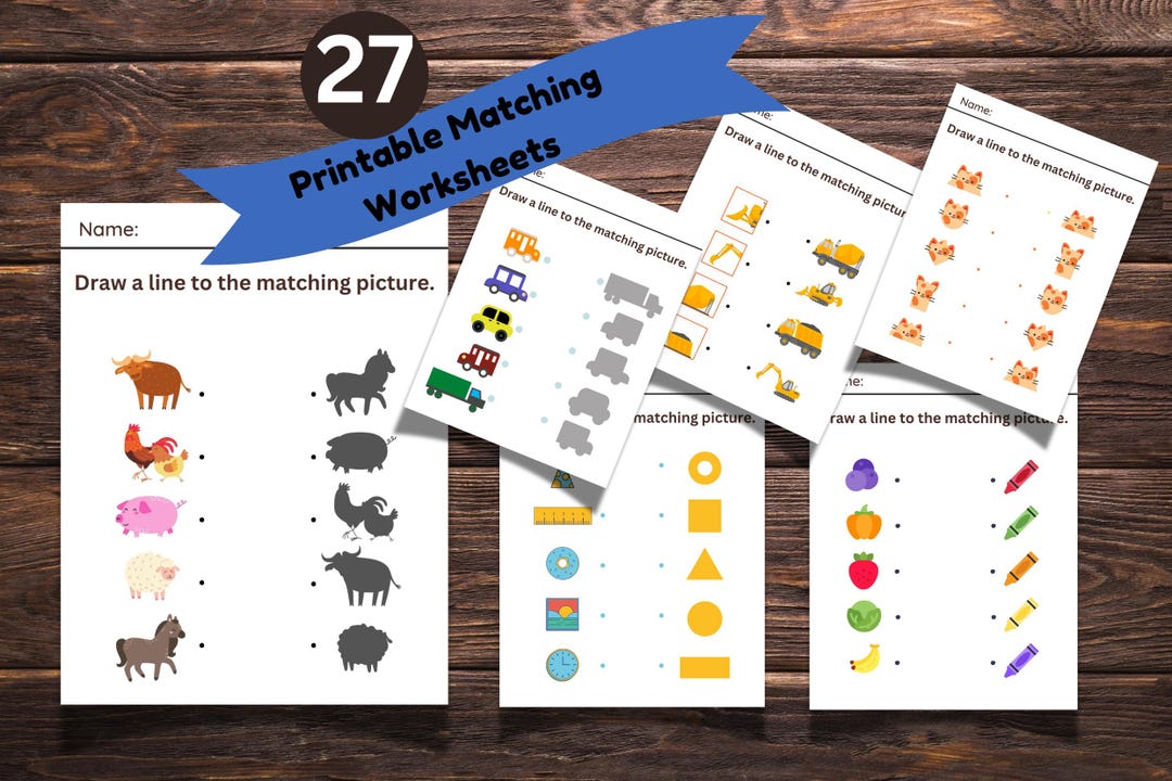 27 Printable Matching Worksheets, Match the Picture, Kindergarten ...