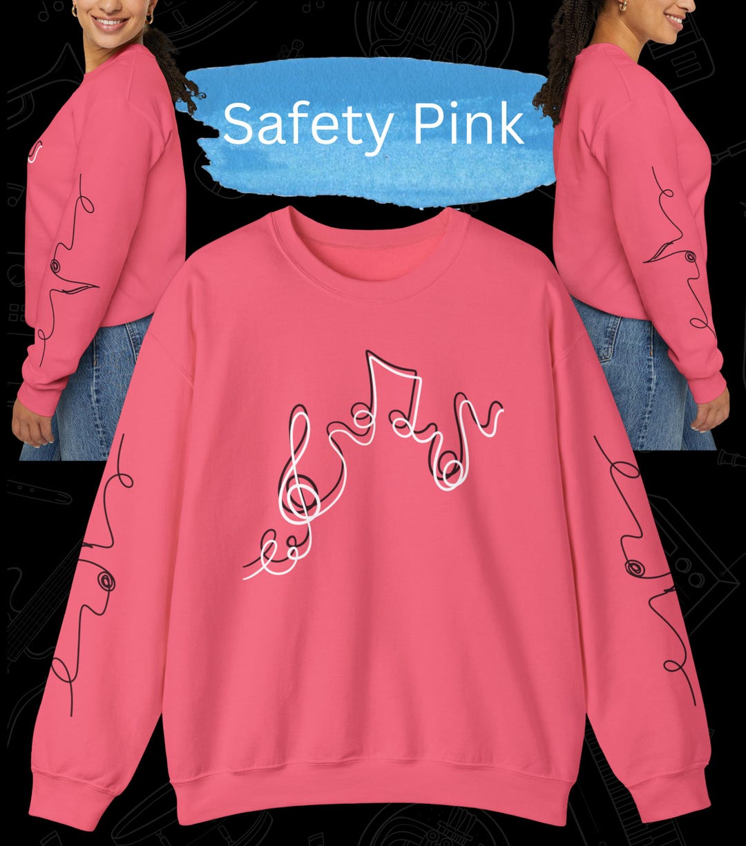Cursive Music Notes Sweatshirt Sleeve Design Music Lover Gift Singer ...