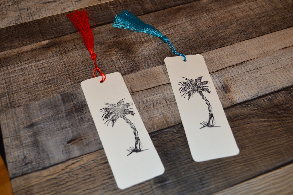 Palm Tree Bookmarks Set Of 2 With Color Tassels | Etsy