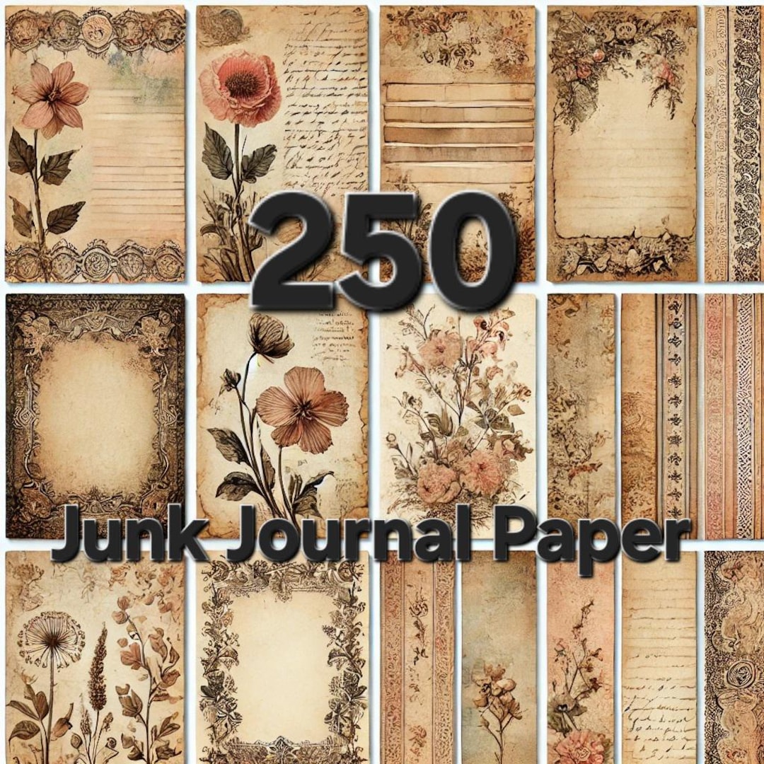 250 Blank Lined Journal Pages, Junk Journal Kit, Printable Shabby Pages ...
