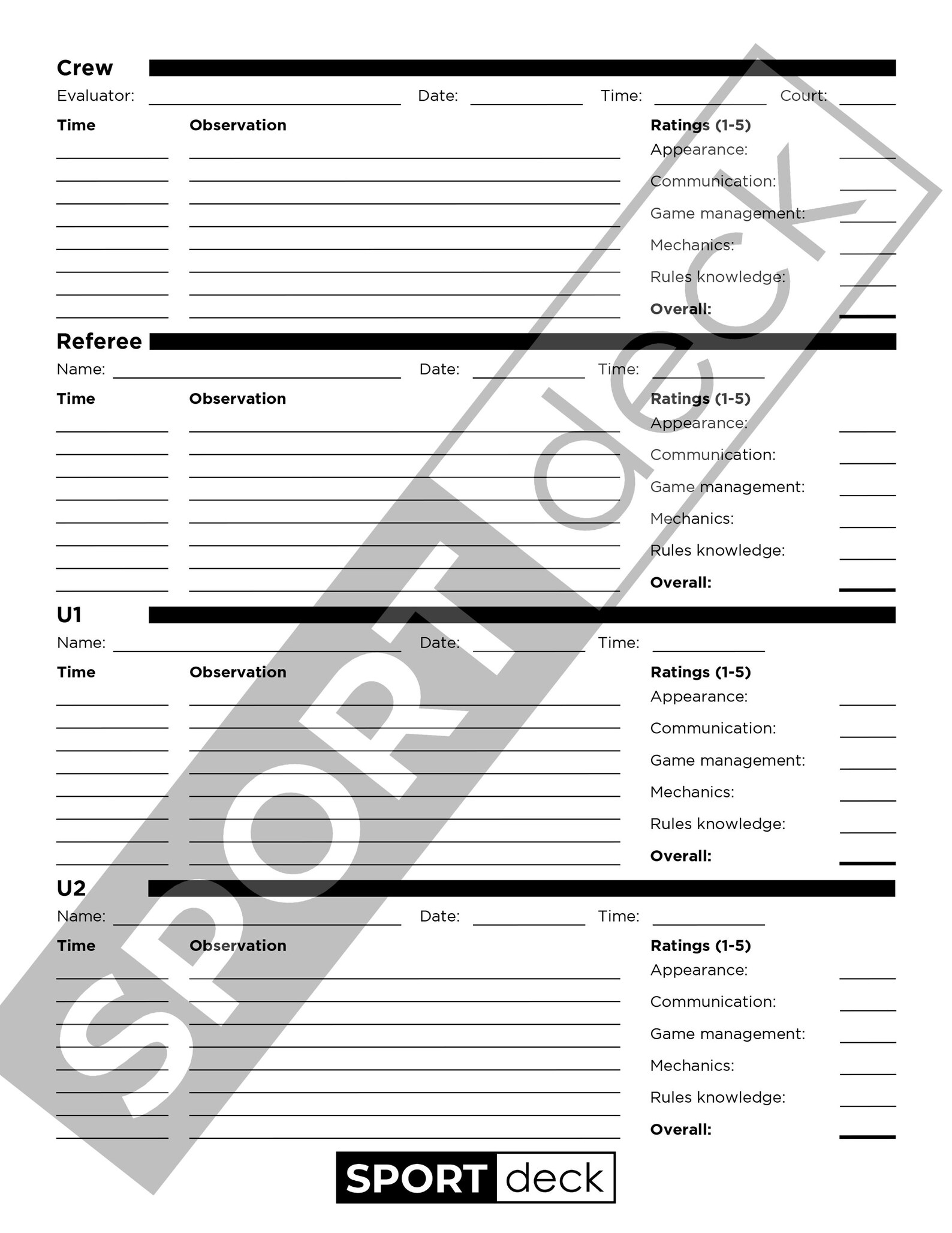 Basketball Referee Printable Evaluation Form - 3-person Crew - Officiating Digital Resource - Etsy