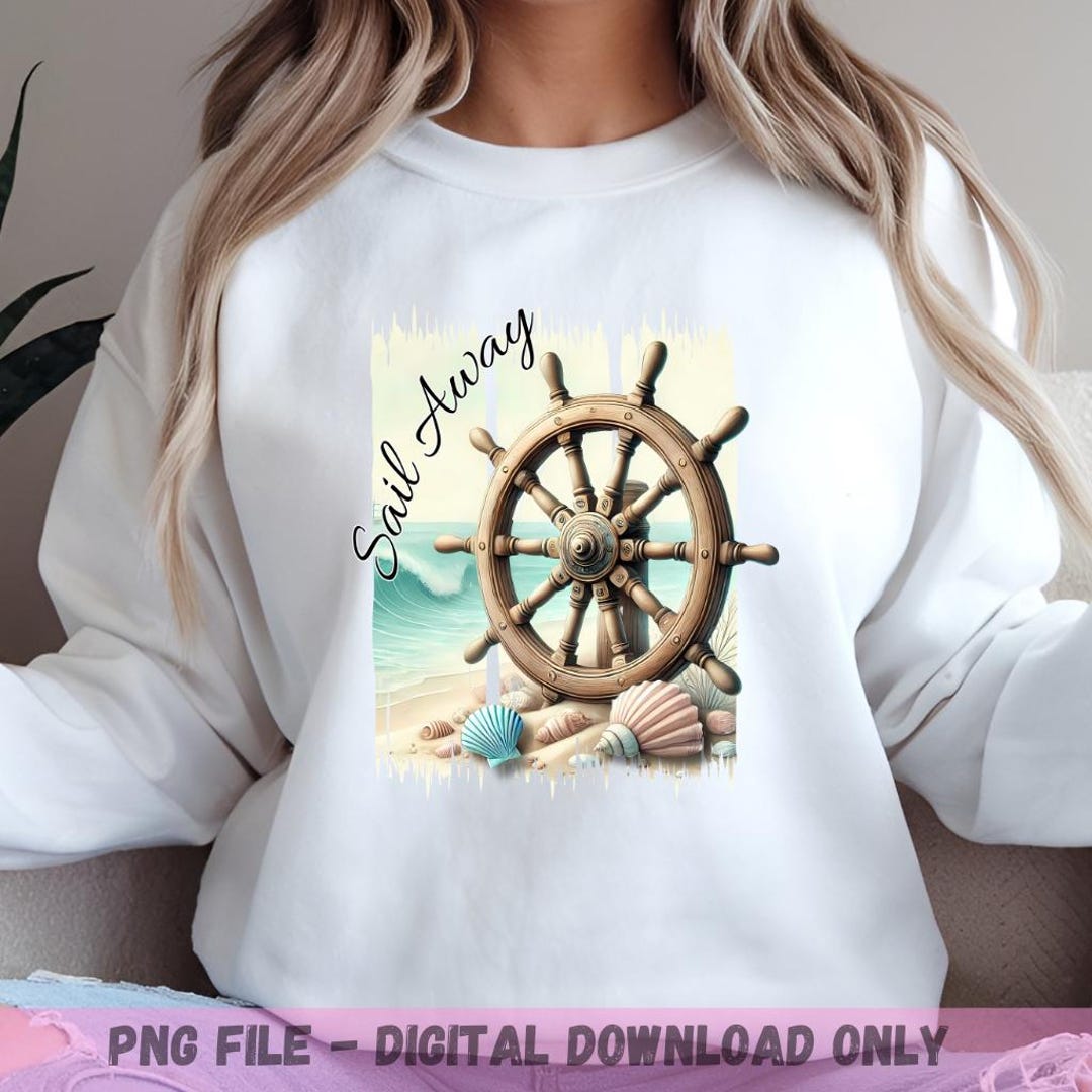 Sail Away Nautical PNG | Beach Steering Wheel Clipart | Summer Ocean ...