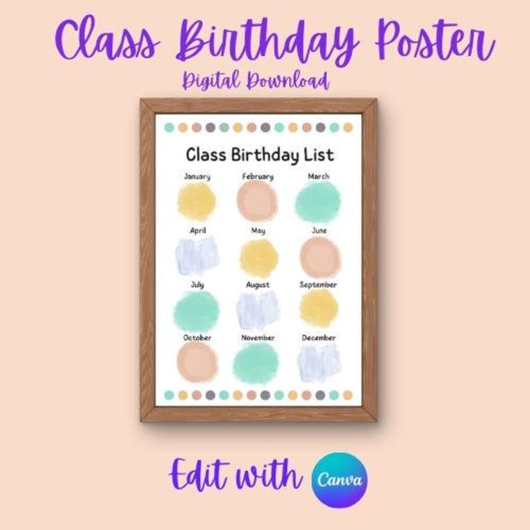 Classroom Birthday Tracker Template | Watercolor Colorful Bulletin ...