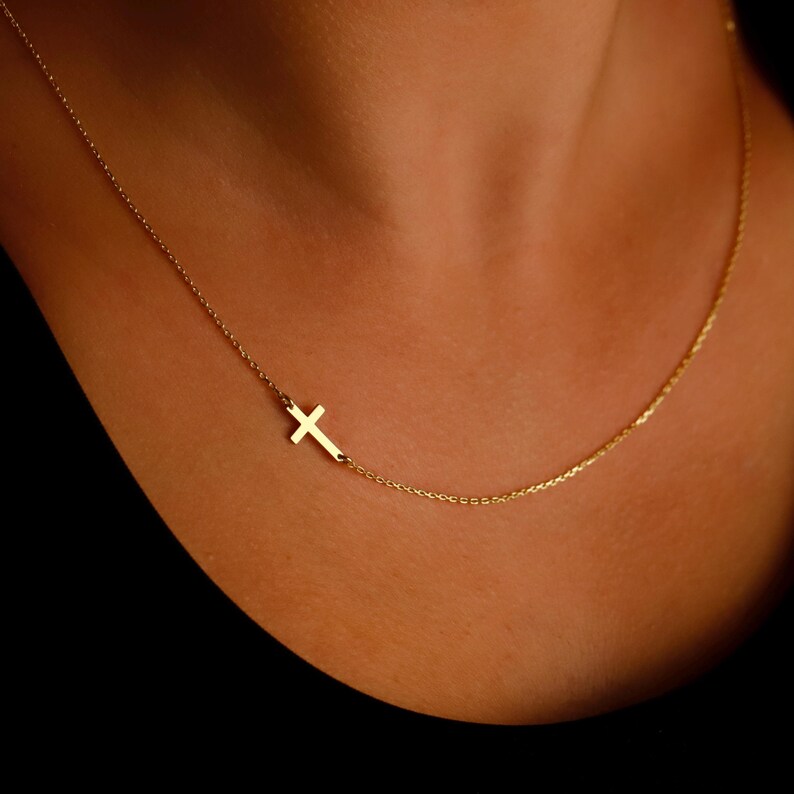 Dainty Gold Filled Cross Necklace, Tiny Sideways Cross Necklace for ...