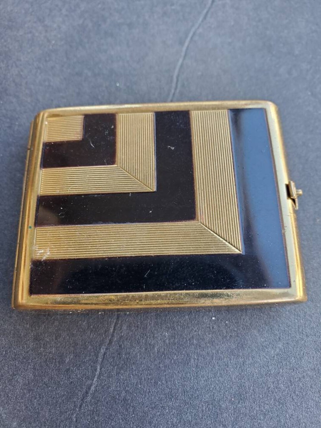 Vintage Valaze Art DECO Powder Compact Gold-filled Black Enamel Never ...
