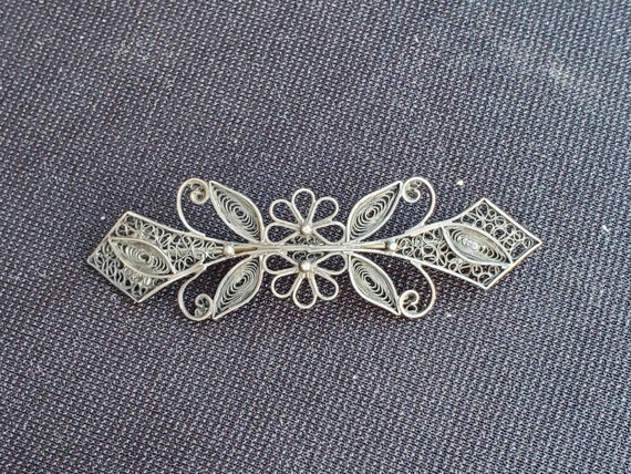 Antique Filigree Sterling Brooch / pin signed Sterling - Gem