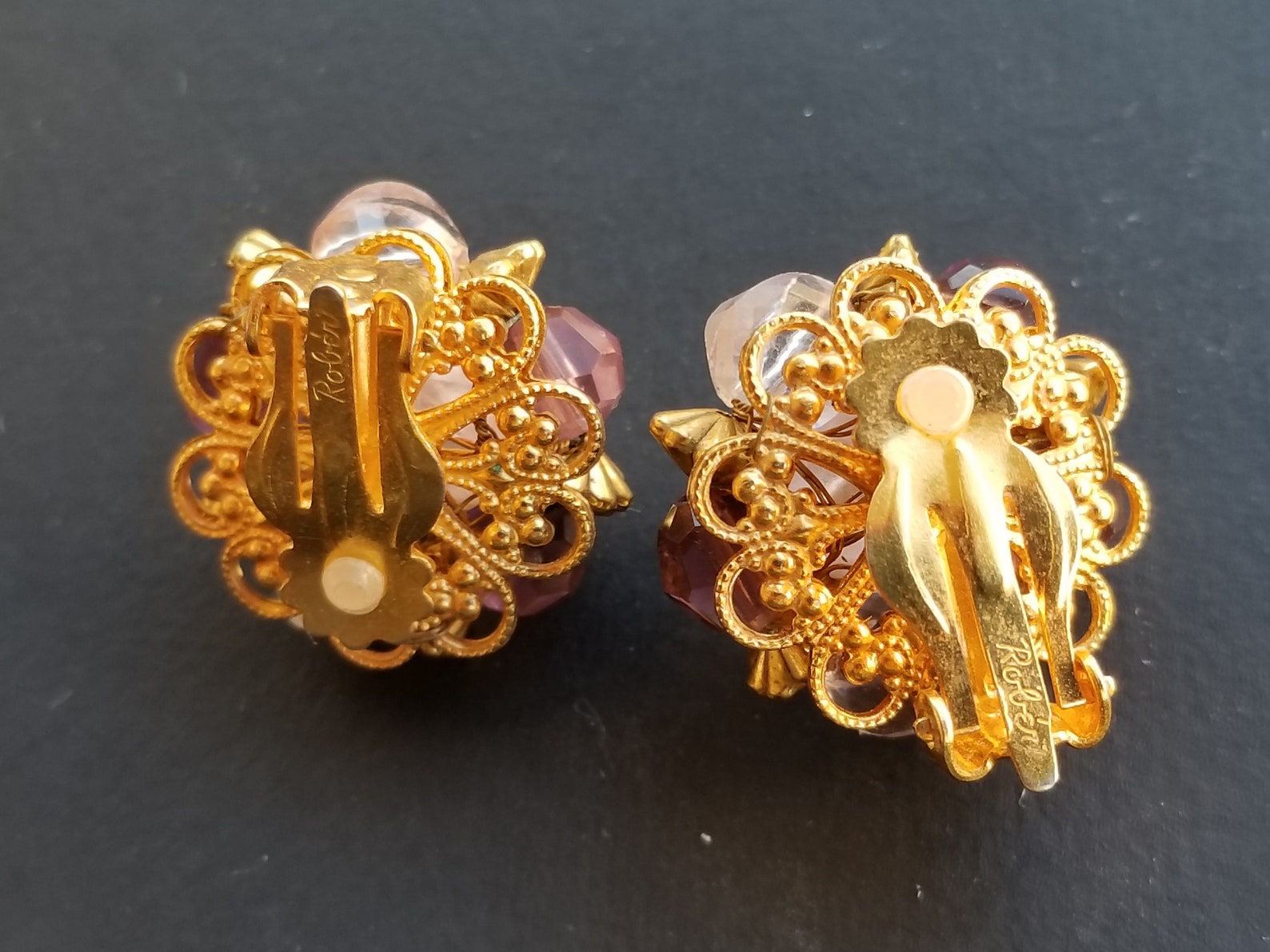 Vintage earrings ROBERT signed gold tone clip on | Etsy