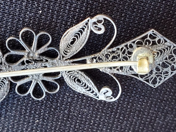 Antique Filigree Sterling Brooch / pin signed Sterling - Gem