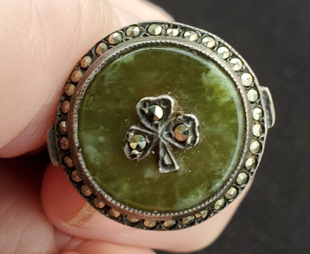 Vintage Jade Marcasite Ring Sterling Silver - Etsy