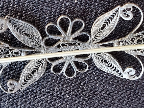 Antique Filigree Sterling Brooch / pin signed Sterling - Gem