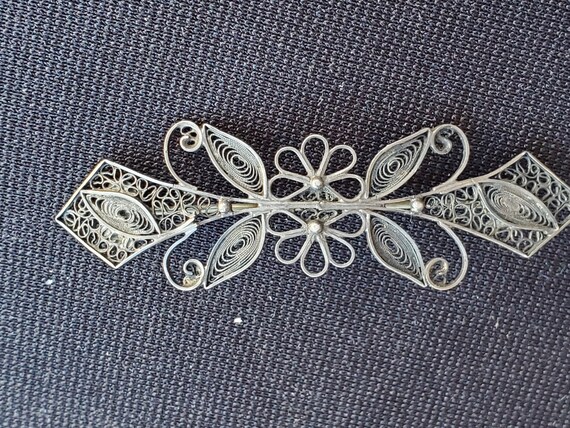 Antique Filigree Sterling Brooch / pin signed Sterling - Gem