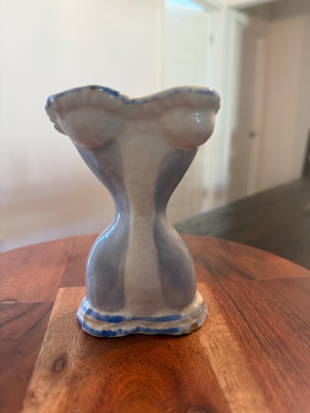 Mid-century American Ceramic Corset-shaped Vase With Blue and White ...