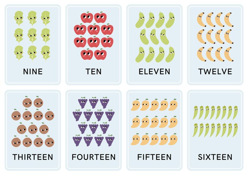Printable Counting Flashcards for Kids (16 Pack) | Fruit and Veggie ...