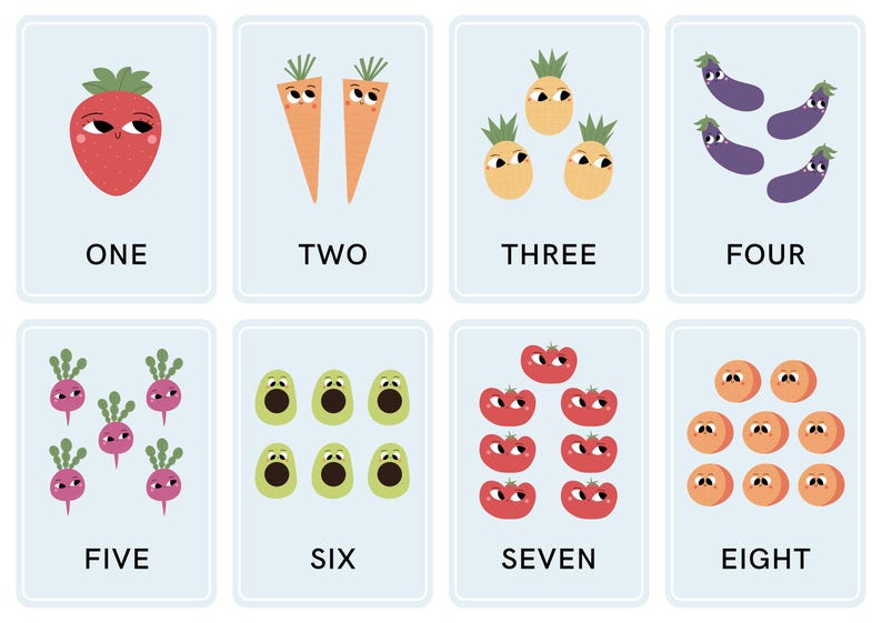 Printable Counting Flashcards for Kids (16 Pack) | Fruit and Veggie ...