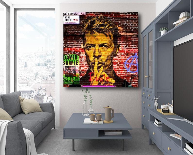 David Bowie Art Banksy Canvas Print, Dawid Bowie Hush Sign, Dawid Bowie ...