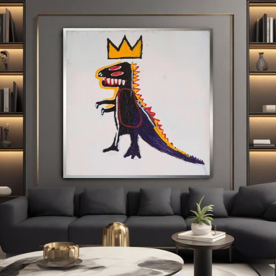 Jean Michel Basquiat Dinosaur Art Print, Basquiat Crown Art, Modern ...