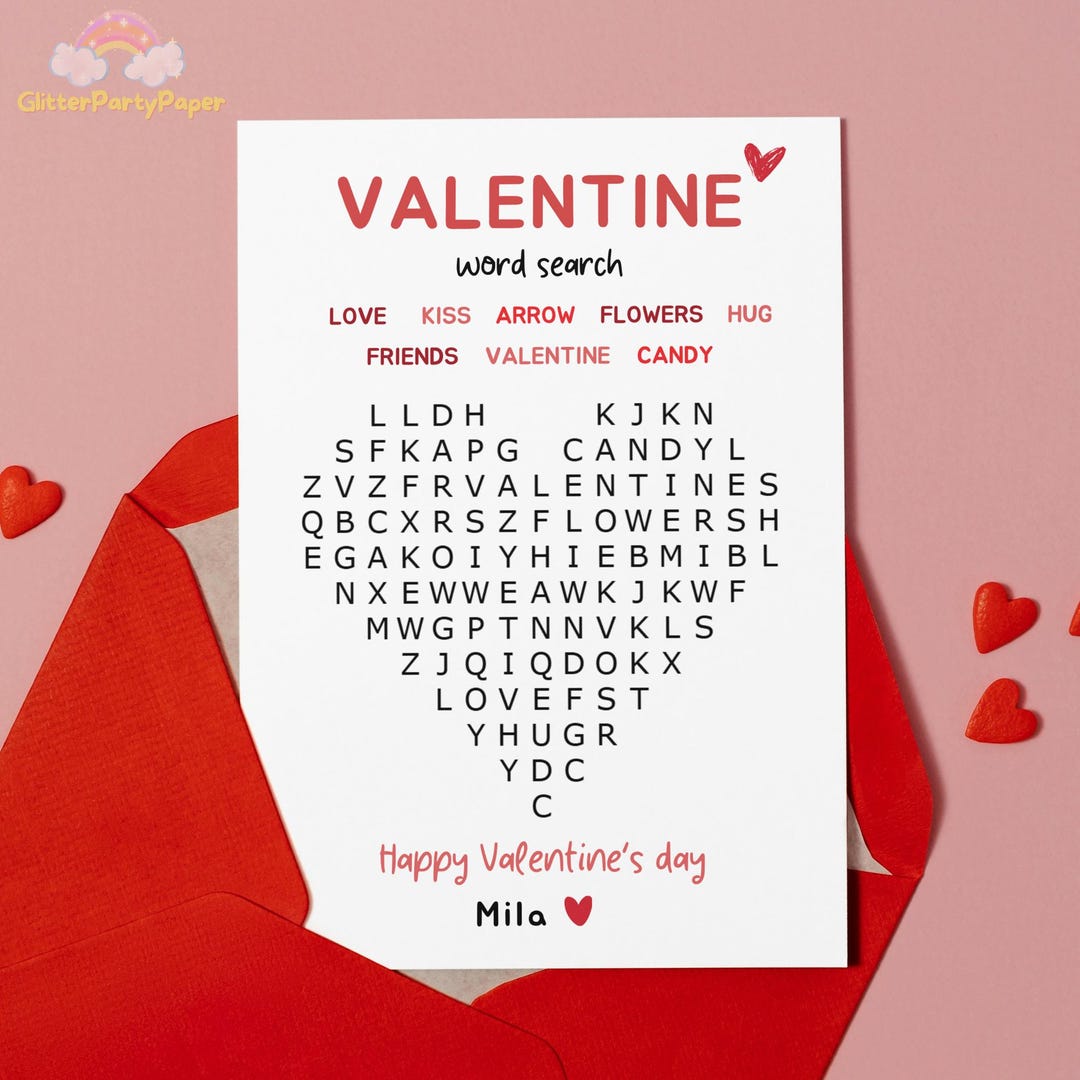 Valentine's Word Search Game, Fun Printable Valentine Activity, Gaming ...