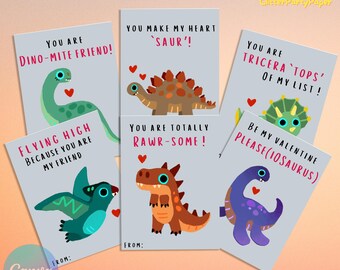 DINOSAUR VALENTINE CARDS, Printable Dinosaur Valentine Cards for Kids ...