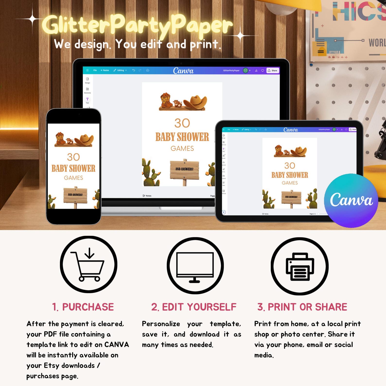 Cowboy Baby Shower Games Package, Printable Trivia, Bingo (digital ...