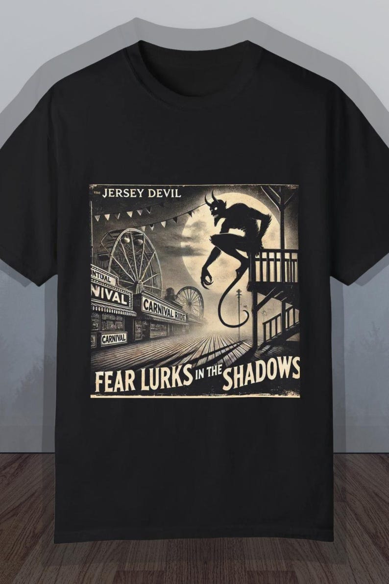 Jersey Devil T-shirt, Fear Lurks in the Shadows, Noir-style Cryptid Shirt, Ai-generated ...