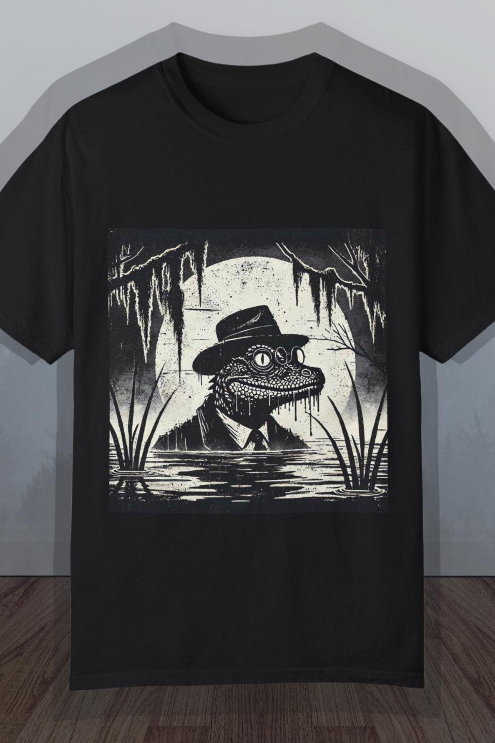 Lizard Man T-shirt, Swamp Mystery Design, Noir Style Cryptid Art ...
