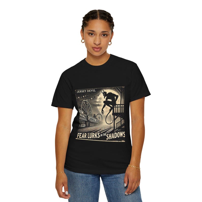 Jersey Devil T-shirt, Fear Lurks in the Shadows, Noir-style Cryptid Shirt, Ai-generated ...