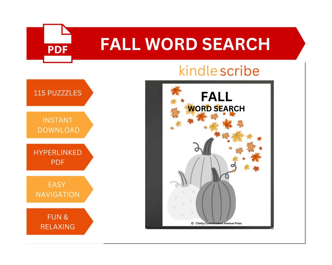 Fall Themed Word Search Puzzle Book for Kindle Scribe 115 Hyperlinked ...