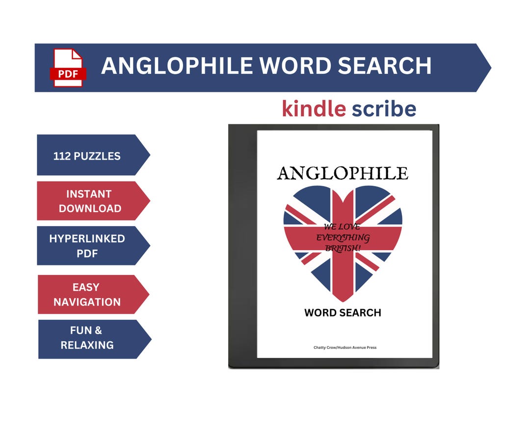 Anglophile Themed Word Search Puzzle Book for Kindle Scribe Great ...
