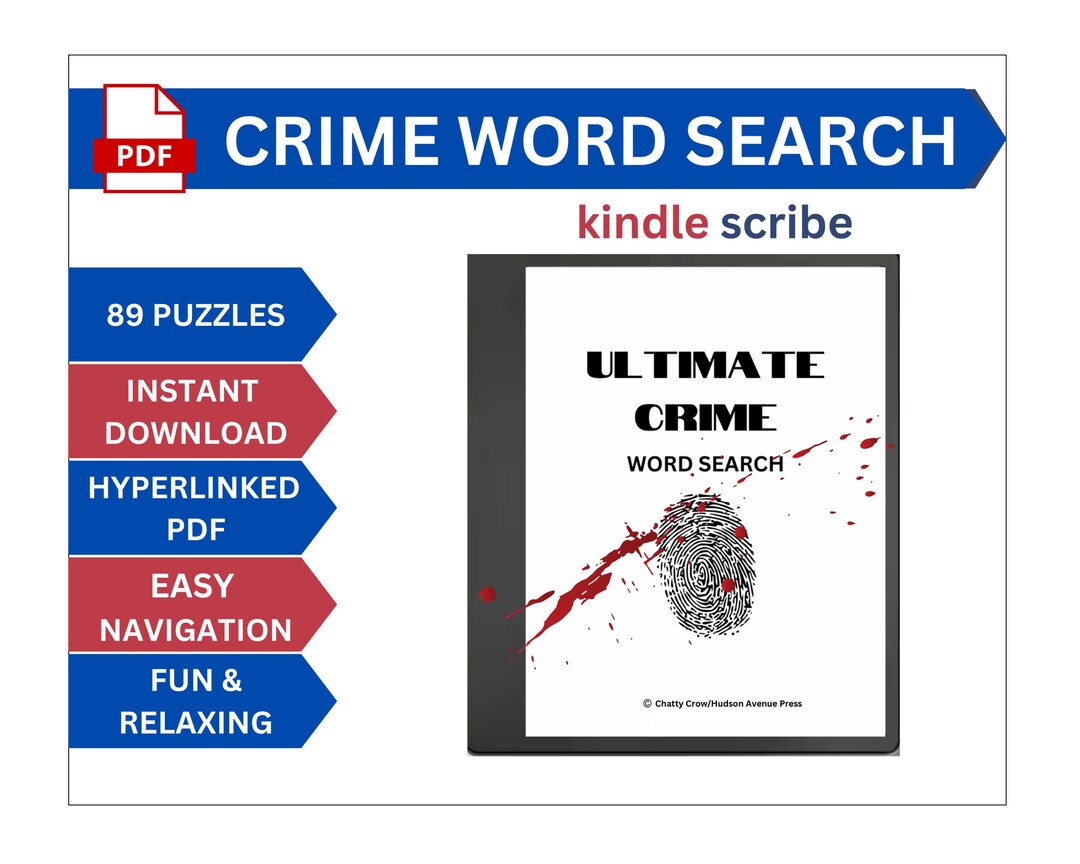 Crime Themed Word Search Puzzle Book for Kindle Scribe 89 Crime Themed Scribe Games Instant ...