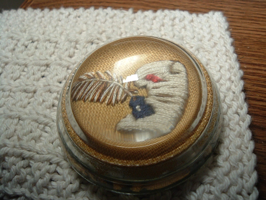 Vintage Glass Paperweight Showing Fabric Design - Etsy