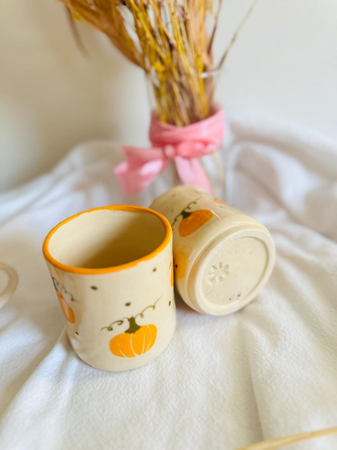 Ceramic Pumpkin Cup/ Handmade Pottery Fall Tumbler/ Rustic Autumn ...