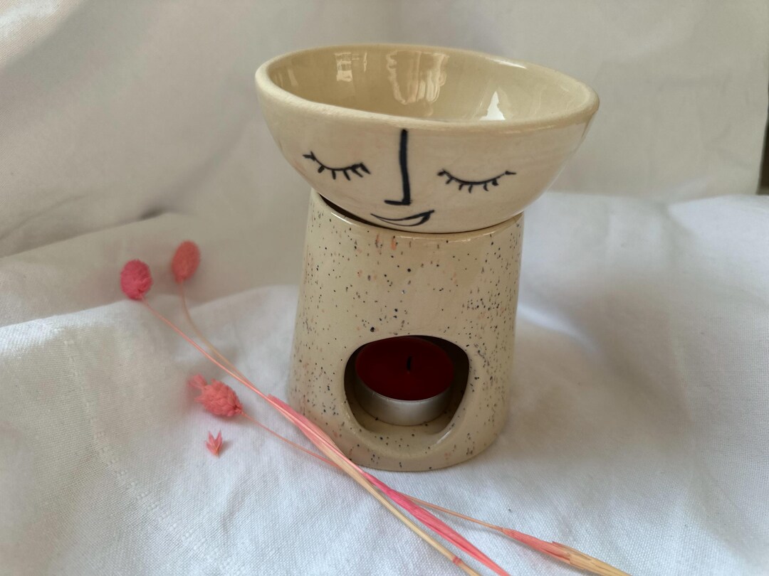 Handmade Ceramic Warmer Set / Smiling Face Aroma Lamp / Tea Light Cup ...