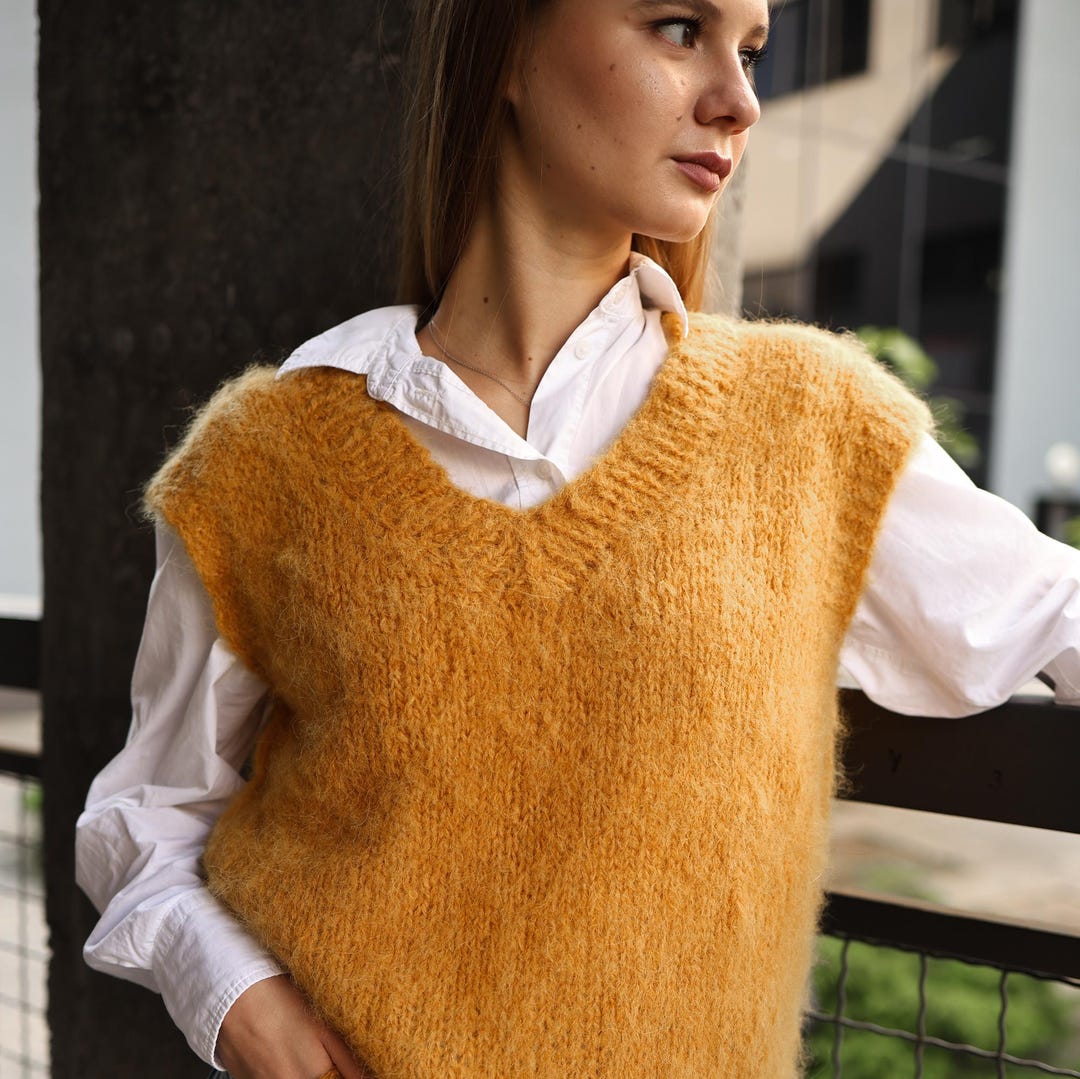 Handmade Alpaca Wool Vest: Mustard Yellow V-neck Sweater - Etsy