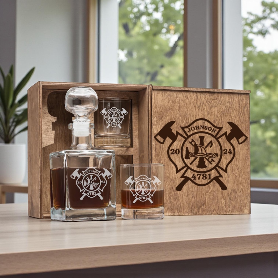 Firefighter Whiskey Decanter Set – Gift for Fireman, Personalized ...
