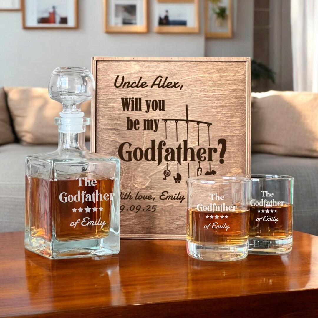 Godfather Asking Box, Whiskey Decanter, Personalized Whiskey Glass ...