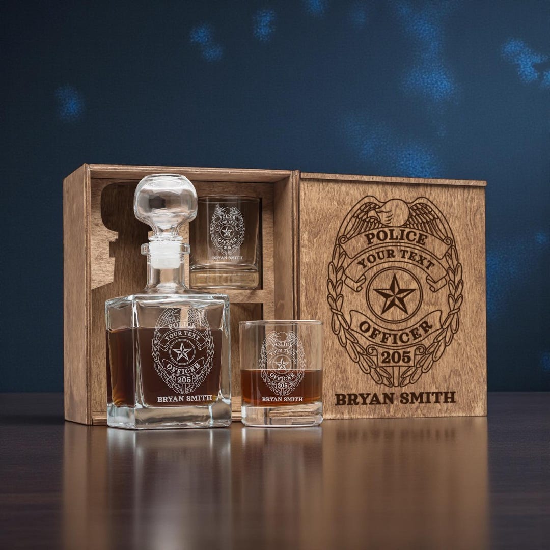 Police Whiskey Decanter Set – Gift for Police Officer, Personalized ...