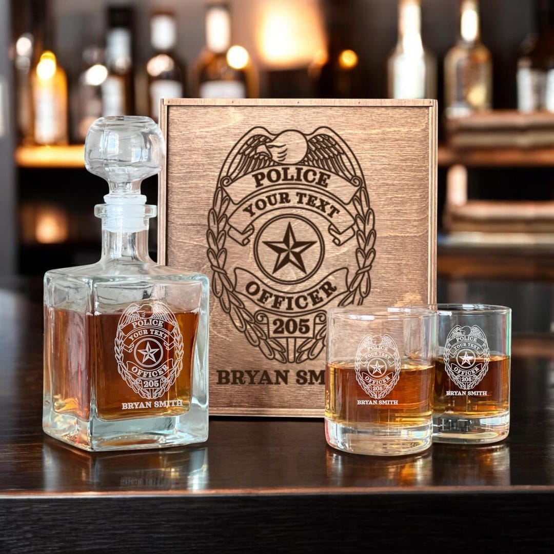 Police Retirement Gift, Custom Etched Whiskey Glass, Personalized ...