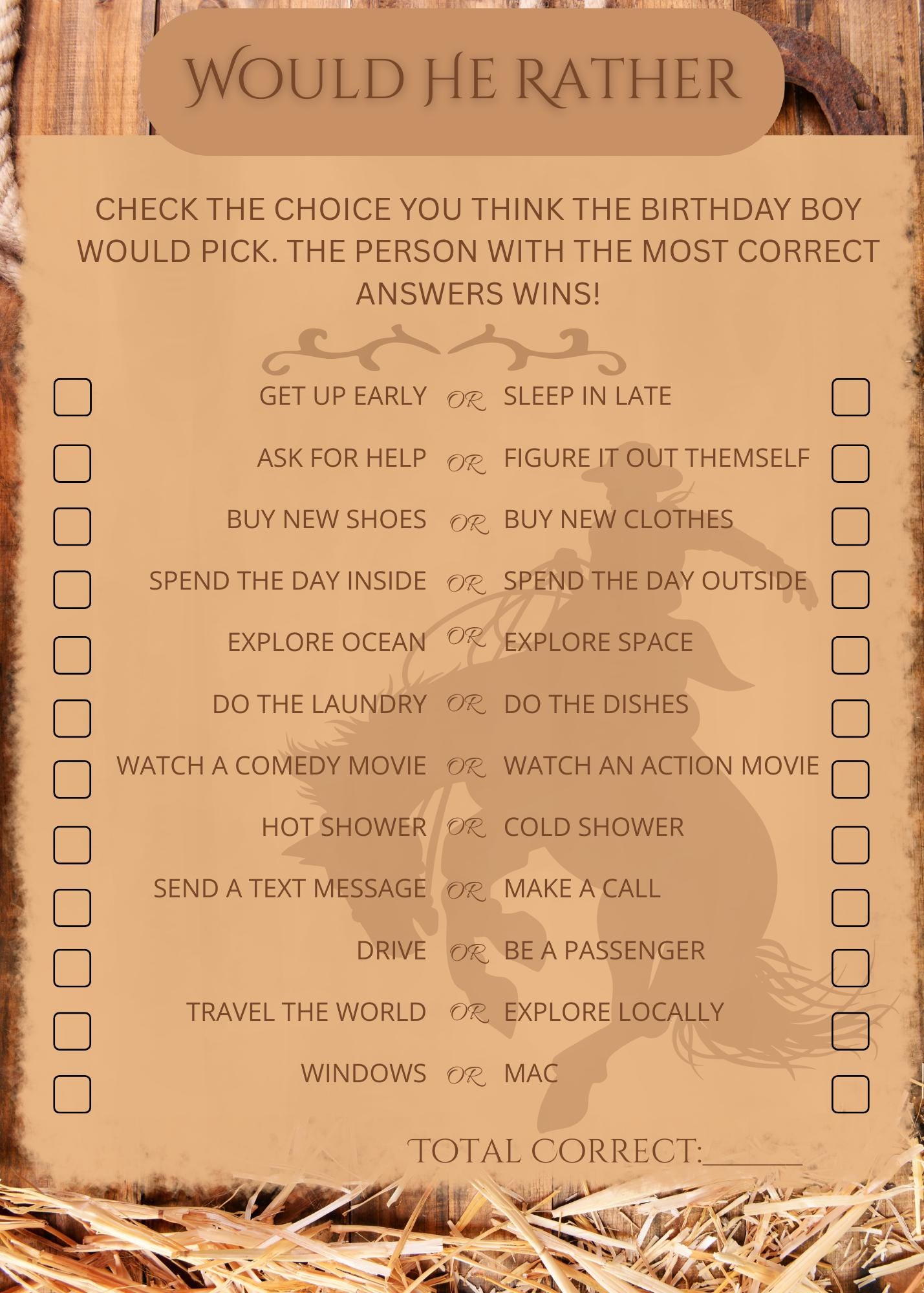 Western Birthday Party Game: Printable Cowboy Theme (digital Download ...