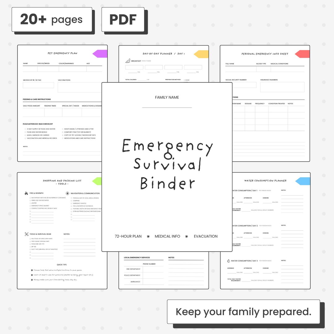 Printable Emergency Survival Binder for Families | Prepping Printable ...